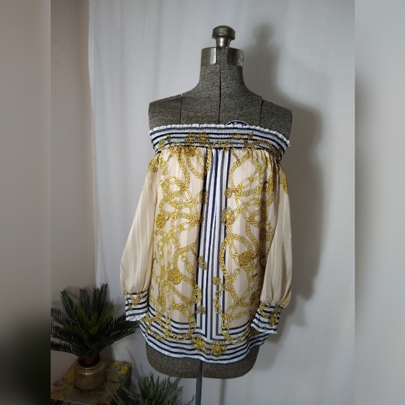 Cache | Tops | Cach Off Shoulder Gold Chain Print Blouse | Poshmark